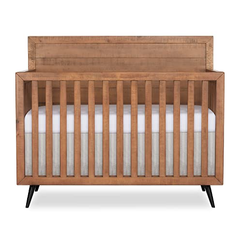 Evolur Stilnovo Mid Century 4-in-1 Convertible Crib in Sugarcane, Greenguard Gold Certified, 3 Mattress Height Settings, Modern Nursery, Wooden Furniture