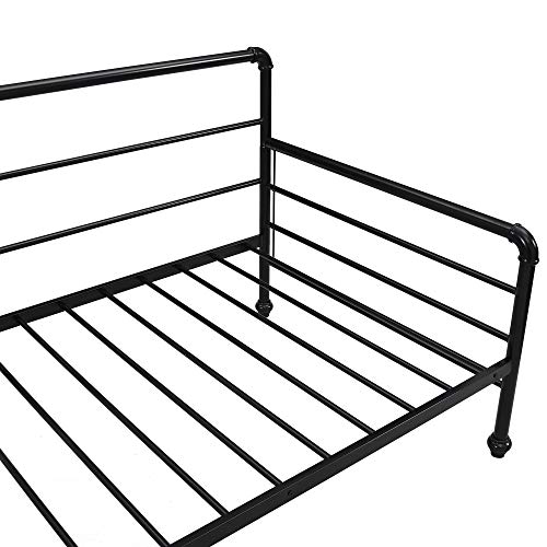 Twin Size Sofa Bed with Adjustable Trundle, Metal Frame Daybed for Living Room and Bedroom, Pop Up Trundle, No Box Spring Needed, Black