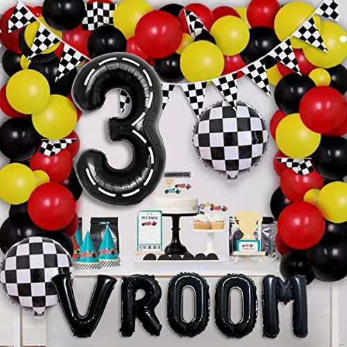 DEAPEICK 134pcs Balloons Race Car Birthday Party Supplies Decorations for Boys - Racing car Theme Party Supplies Happy Birthday Racecar Number Balloons Garland Kit Vroom Birthday Party Decorations