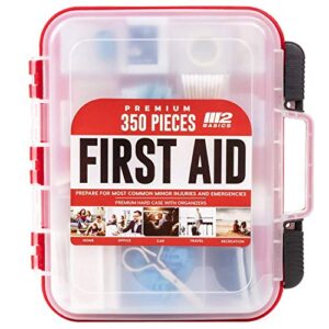 professional 350 piece emergency first aid kit | business & home medical supplies | hard case, dual layer, wall mountable | office, car, school, camping, hunting, sports