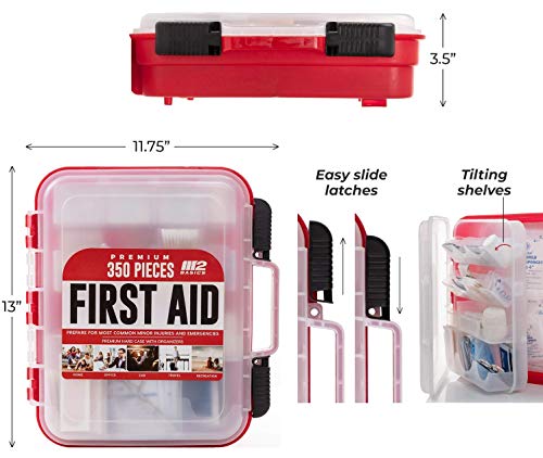 Professional 350 Piece Emergency First Aid Kit | Business & Home Medical Supplies | Hard Case, Dual Layer, Wall Mountable | Office, Car, School, Camping, Hunting, Sports