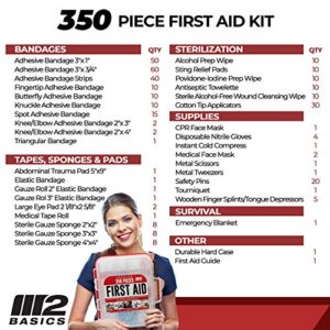 Professional 350 Piece Emergency First Aid Kit | Business & Home Medical Supplies | Hard Case, Dual Layer, Wall Mountable | Office, Car, School, Camping, Hunting, Sports