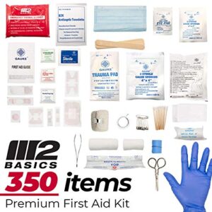 Professional 350 Piece Emergency First Aid Kit | Business & Home Medical Supplies | Hard Case, Dual Layer, Wall Mountable | Office, Car, School, Camping, Hunting, Sports