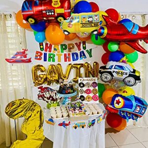 BIRLON Construction Birthday Party Supply, Transport Vehicle Theme Decoration for Boy Baby Shower, Red Green Yellow Blue Balloon Garland Arch Kit Car Reusable Truck Plane Train Police School Bus Foil