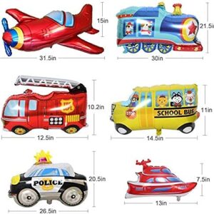 BIRLON Construction Birthday Party Supply, Transport Vehicle Theme Decoration for Boy Baby Shower, Red Green Yellow Blue Balloon Garland Arch Kit Car Reusable Truck Plane Train Police School Bus Foil