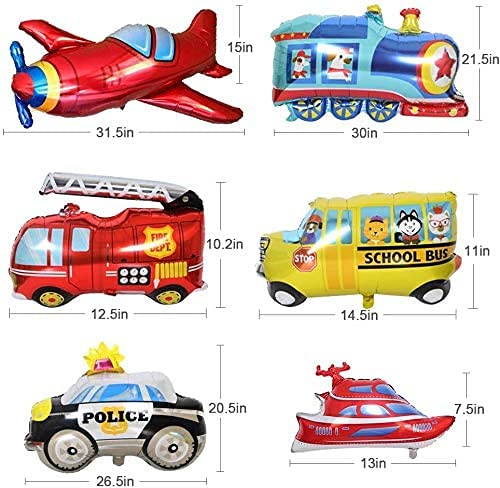 BIRLON Construction Birthday Party Supply, Transport Vehicle Theme Decoration for Boy Baby Shower, Red Green Yellow Blue Balloon Garland Arch Kit Car Reusable Truck Plane Train Police School Bus Foil