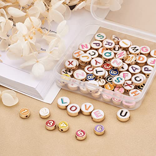 Pandahall 72Pcs Alloy Enamel Letter Beads Mixed Color Flat Round Number 0-9 & Alphabet Letter A-Z Beads Loose Spacers for Jewelry Making, Hole: 1.4-1.5mm