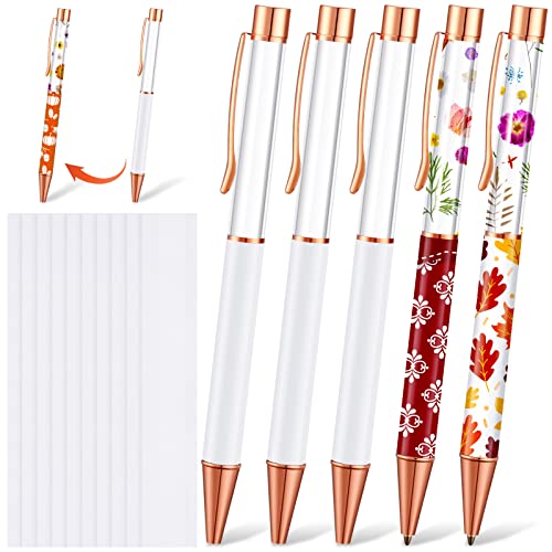 5 Pcs Sublimation Pens Stylus Pen Blank Heat Transfer Pen Sublimation Ballpoint Pen with 10 Pcs Shrink Wrap for Christmas DIY Office School Stationery Supplies (Rose Gold, Empty Tube)