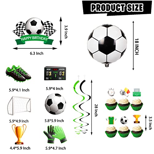 Soccer Birthday Party Decorations, 178 Pcs Soccer Ball Theme Party Supplies for Boys Baby - Banner, Cake, and Cupcake Toppers, Balloons. Hanging Swirl, Backdrop, Soccer Stickers