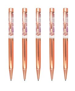 gullor 5 pieces liquid floral ballpoint pens for gift, fancy metal unique flower set for desk accessories, rose gold