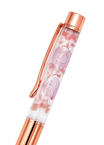 Gullor 5 Pieces Liquid Floral Ballpoint Pens for Gift, Fancy Metal Unique Flower Set for Desk Accessories, Rose gold