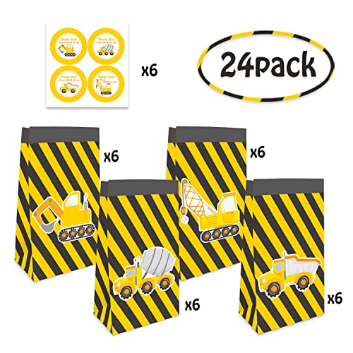 24 Pack Construction Party Bags with Thank You Stickers Construction Theme Party Supplies Candy Treat Bags Gift Bags for Construction Party Kids Boys Themed Party Supplies Decoration