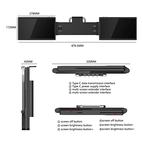 Saterkali Swivel 12 Inch Attachable Portable Monitor for Laptop, 16:9 H D-Compatible IPS Dual Triple Monitor Screen Extender for 13 to 16-inch Laptops Black