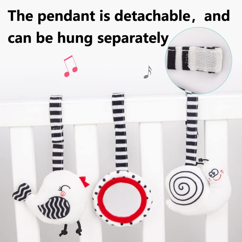 Car Seat Toys for Babies 0-6 Months, Black White Stroller Toy Stretch Baby Spiral Plush Toys, Hanging Rattle Toys for Crib Mobile, Newborn Sensory Toy Best Gift for 0 3 6 9 12 Months(Fox)