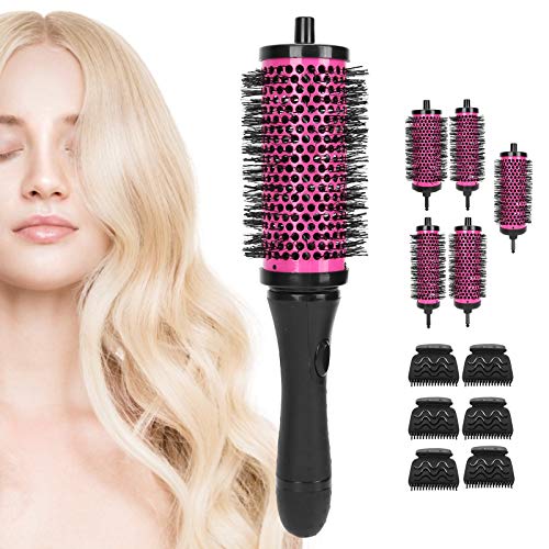 6PCS Round Hair Brush Set, Detachable Comb Barrels Blow Drying Barrel Hairbrush Curling Tool Set Round Thermal Brush Curling Brush Hairclips for Blowouts and Hairstyling