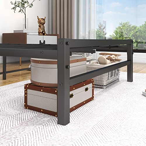 VERFARM Platform Twin Metal Bed Frame with Rustic Vintage Wood Headboard, Mattress Foundation, Strong Metal Slats Support, No Box Spring Needed