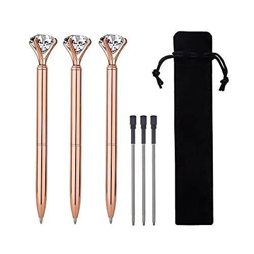 MSTOKIN Bling Crystal Diamond Pen metal ballpoint pens for Office School with Reffills students gift, pack of 3 4 5 8 12 (3 rose gold)