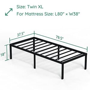 DiaOutro 18 Inch Twin XL Bed Frame Heavy Duty No Box Spring Needed Metal Platform with Non Slip Mattress Gaskets…