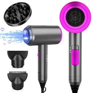 ionic hair dryer, 1800w professional blow dryer (with powerful ac motor), negative ion technolog, 3 heating/2 speed/cold settings, contain 2 nozzles and 1 diffuser, for home salon travel woman kids