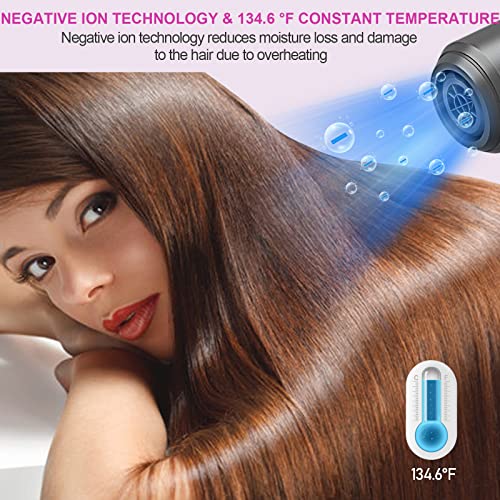 Ionic Hair Dryer, 1800W Professional Blow Dryer (with Powerful AC Motor), Negative Ion Technolog, 3 Heating/2 Speed/Cold Settings, Contain 2 Nozzles and 1 Diffuser, for Home Salon Travel Woman Kids