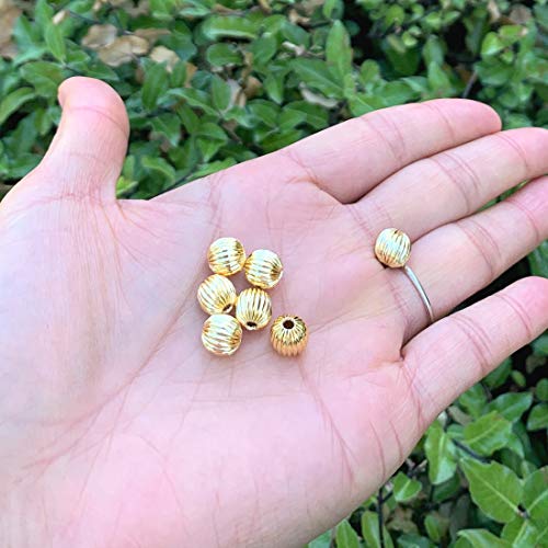 100pcs Beautiful Adabele Tarnish Resistant Melon Spacers 8mm Round Metal Beads Gold Plated Brass for Jewelry Craft Making BF116-8