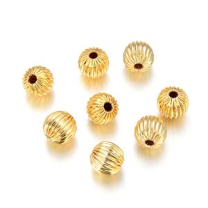 100pcs Beautiful Adabele Tarnish Resistant Melon Spacers 8mm Round Metal Beads Gold Plated Brass for Jewelry Craft Making BF116-8