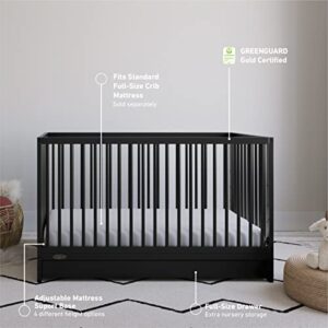 Graco Teddi 5-in-1 Convertible Crib with Drawer (Black) – GREENGUARD Gold Certified, Crib with Drawer Combo, Full-Size Nursery Storage Drawer, Converts to Toddler Bed, Daybed and Full-Size Bed