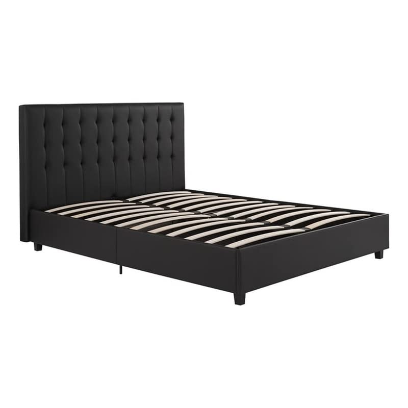 DHP Emily Upholstered Platform Bed with Modern Vertical Tufted Headboard, No Box Spring Needed, Queen, Black Faux Leather