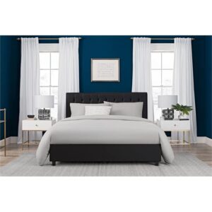 DHP Emily Upholstered Platform Bed with Modern Vertical Tufted Headboard, No Box Spring Needed, Queen, Black Faux Leather