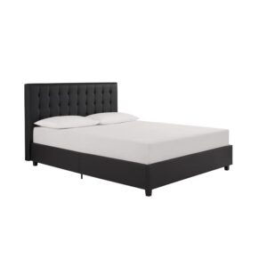 DHP Emily Upholstered Platform Bed with Modern Vertical Tufted Headboard, No Box Spring Needed, Queen, Black Faux Leather