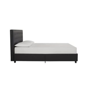 DHP Emily Upholstered Platform Bed with Modern Vertical Tufted Headboard, No Box Spring Needed, Queen, Black Faux Leather