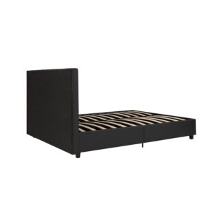 DHP Emily Upholstered Platform Bed with Modern Vertical Tufted Headboard, No Box Spring Needed, Queen, Black Faux Leather