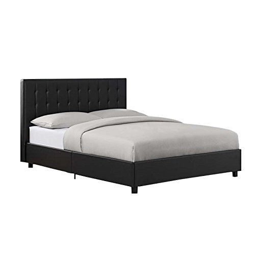 DHP Emily Upholstered Platform Bed with Modern Vertical Tufted Headboard, No Box Spring Needed, Queen, Black Faux Leather