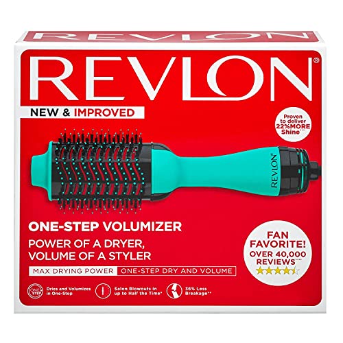 REVLON Salon One-Step Original 1.0 Hair Dryer and Volumizer Hot Air Brush, Teal - Diffuser, Ionic Technology, Adjustable Heat Settings, Cool Tip, Dryer Attachment