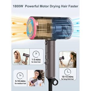 Ionic Hair Dryer - LARMHOI 1800W Professional Negative Ions Hair Blow Dryer with 3 Heating/2 Speed/Cold Settings, 2 Nozzles and 1 Diffuser, Foldable Blow Dryer for Home, Travel, Salon Use