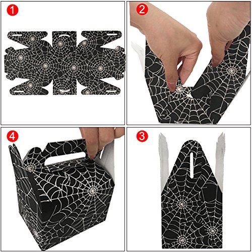 24pcs Halloween Favor Boxes Paper Black Spider Web Gift Bags Halloween Treat Boxes for Halloween Kids Birthday Decorations Spider Birthday Party Supplies