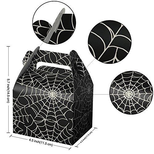 24pcs Halloween Favor Boxes Paper Black Spider Web Gift Bags Halloween Treat Boxes for Halloween Kids Birthday Decorations Spider Birthday Party Supplies