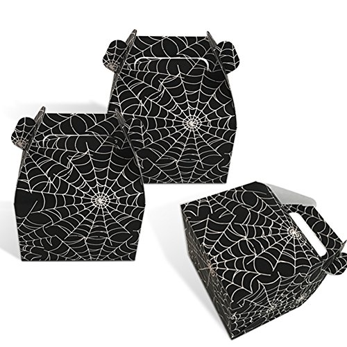 24pcs Halloween Favor Boxes Paper Black Spider Web Gift Bags Halloween Treat Boxes for Halloween Kids Birthday Decorations Spider Birthday Party Supplies