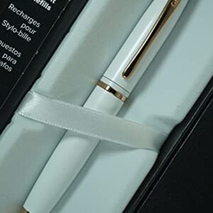 A.T. Cross Pearlescent Lightening White Medalist and 23KT Rose Gold Appointments and Cross signature mid Band Calaise Ballpoint Pen and two Bonus refills A Gift Pen for Anyone and Any Occasion