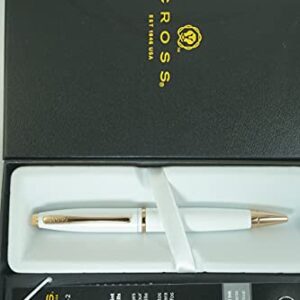 A.T. Cross Pearlescent Lightening White Medalist and 23KT Rose Gold Appointments and Cross signature mid Band Calaise Ballpoint Pen and two Bonus refills A Gift Pen for Anyone and Any Occasion