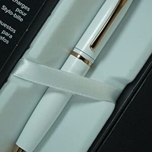 A.T. Cross Pearlescent Lightening White Medalist and 23KT Rose Gold Appointments and Cross signature mid Band Calaise Ballpoint Pen and two Bonus refills A Gift Pen for Anyone and Any Occasion