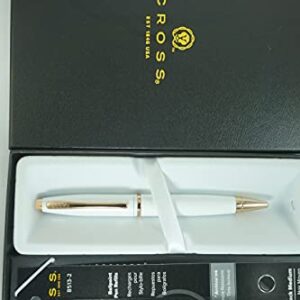 A.T. Cross Pearlescent Lightening White Medalist and 23KT Rose Gold Appointments and Cross signature mid Band Calaise Ballpoint Pen and two Bonus refills A Gift Pen for Anyone and Any Occasion