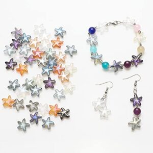 Decoendiy 120Pcs Glass Starfish Beads, Colorful Ocean Themed Translucent Beads, Animal Shaped Beads, Loose Spacer Beads, Large Hole Flat Beads for DIY Bracelets Necklaces Crafts