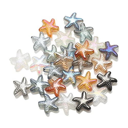 Decoendiy 120Pcs Glass Starfish Beads, Colorful Ocean Themed Translucent Beads, Animal Shaped Beads, Loose Spacer Beads, Large Hole Flat Beads for DIY Bracelets Necklaces Crafts