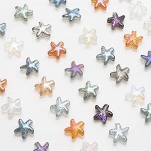 Decoendiy 120Pcs Glass Starfish Beads, Colorful Ocean Themed Translucent Beads, Animal Shaped Beads, Loose Spacer Beads, Large Hole Flat Beads for DIY Bracelets Necklaces Crafts