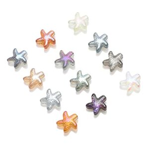 Decoendiy 120Pcs Glass Starfish Beads, Colorful Ocean Themed Translucent Beads, Animal Shaped Beads, Loose Spacer Beads, Large Hole Flat Beads for DIY Bracelets Necklaces Crafts