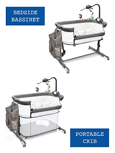 OPTIMISK 4in1 Bedside Bassinet Sleeper for Baby Girl or boy, Portable Bassinet, Baby Crib, Playpen, 4 Bassinet Mattress Sheets, All Mesh, and usable up to 12 Months