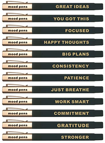 Mood Pens™ Premium Ballpoint Pens, Back-to-School, Smooth & Comfortable, Medium Point, Refillable, 1.0mm, Black Ink, Positive Thoughts for Mental Health (12)