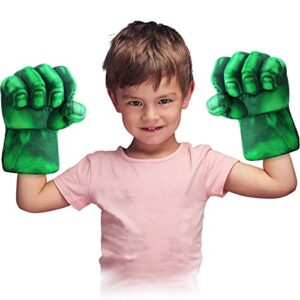 toydaze incredible smash fists punching gloves plush hands stuffed pillow handwear, kids cosplay costumes gloves, superhero toys for boys, toddlers, birthday, halloween, green