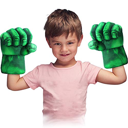 Toydaze Incredible Smash Fists Punching Gloves Plush Hands Stuffed Pillow Handwear, Kids Cosplay Costumes Gloves, Superhero Toys for Boys, Toddlers, Birthday, Halloween, Green